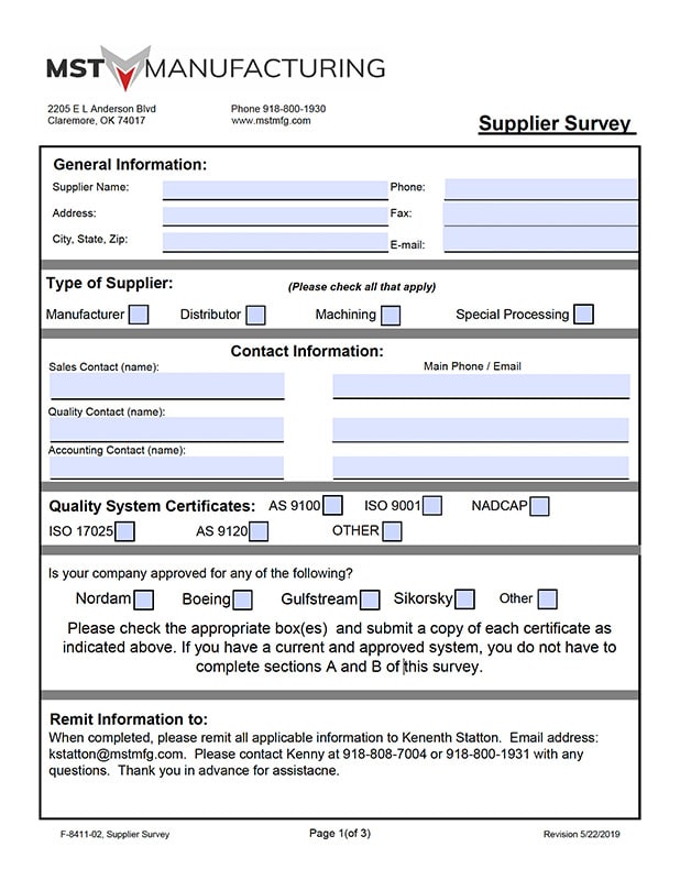 Suppliers - MST Manufacturing LLC