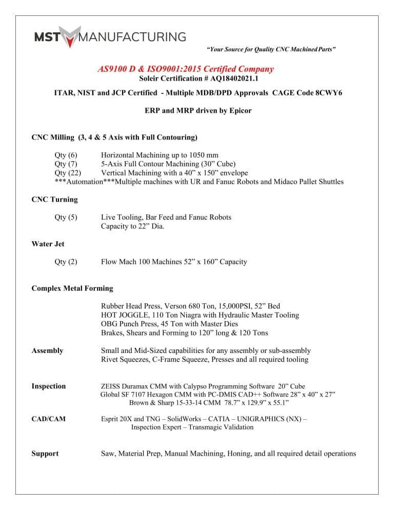 Our Manufacturing Capabilities | MST Manufacturing, LLC.